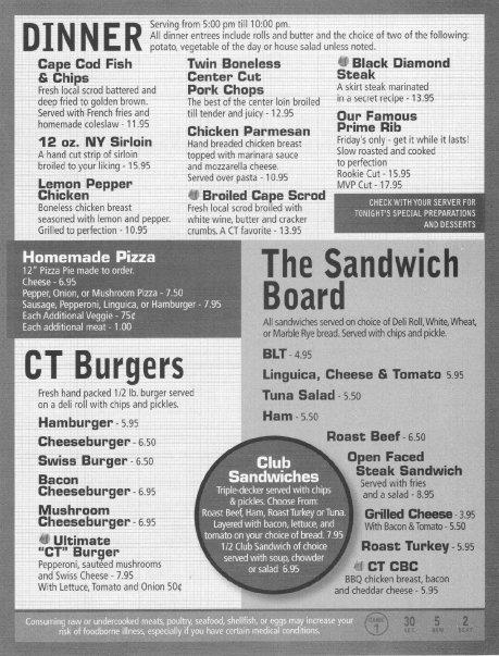 Menu at Conference Table restaurant, Falmouth