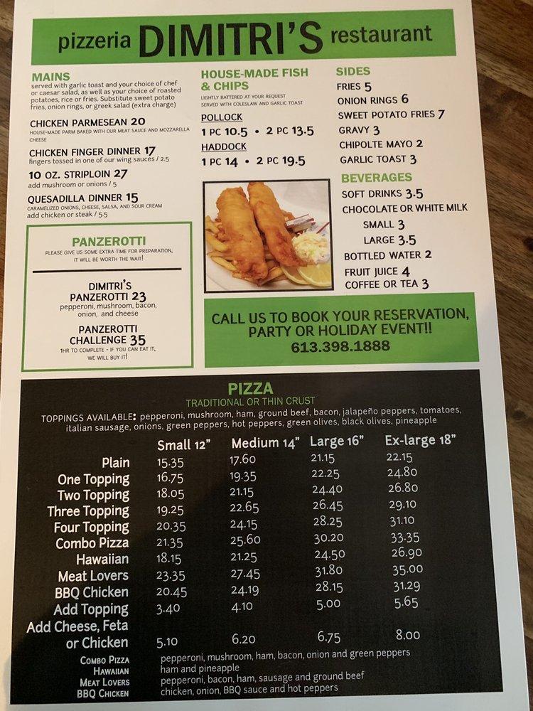 Menu at Dimitri’s Pizzeria and Restaurant, Quinte West