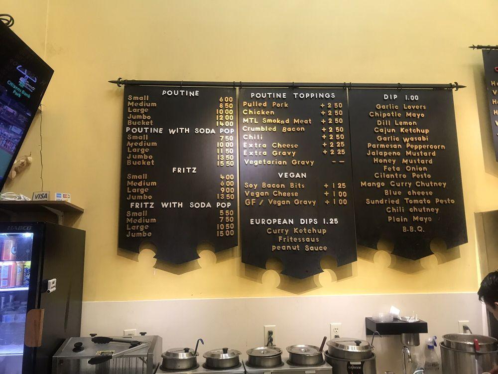Menu at Fritz European Fry House fast food, Vancouver