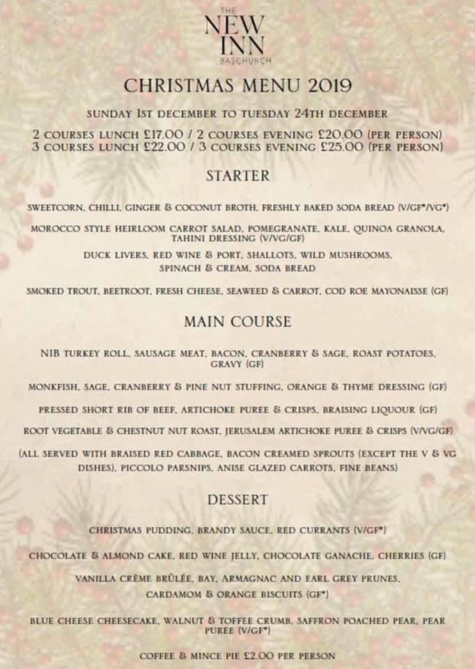 Menu at The New Inn pub & bar, Baschurch