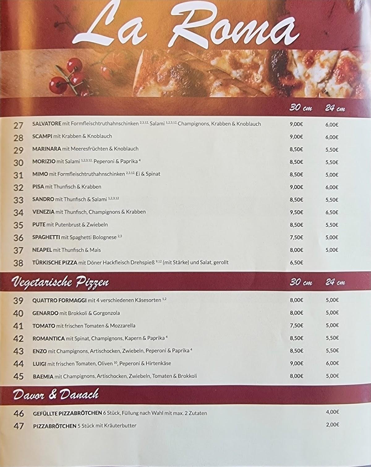 Speisekarte von Pizzeria La Roma, Wesel