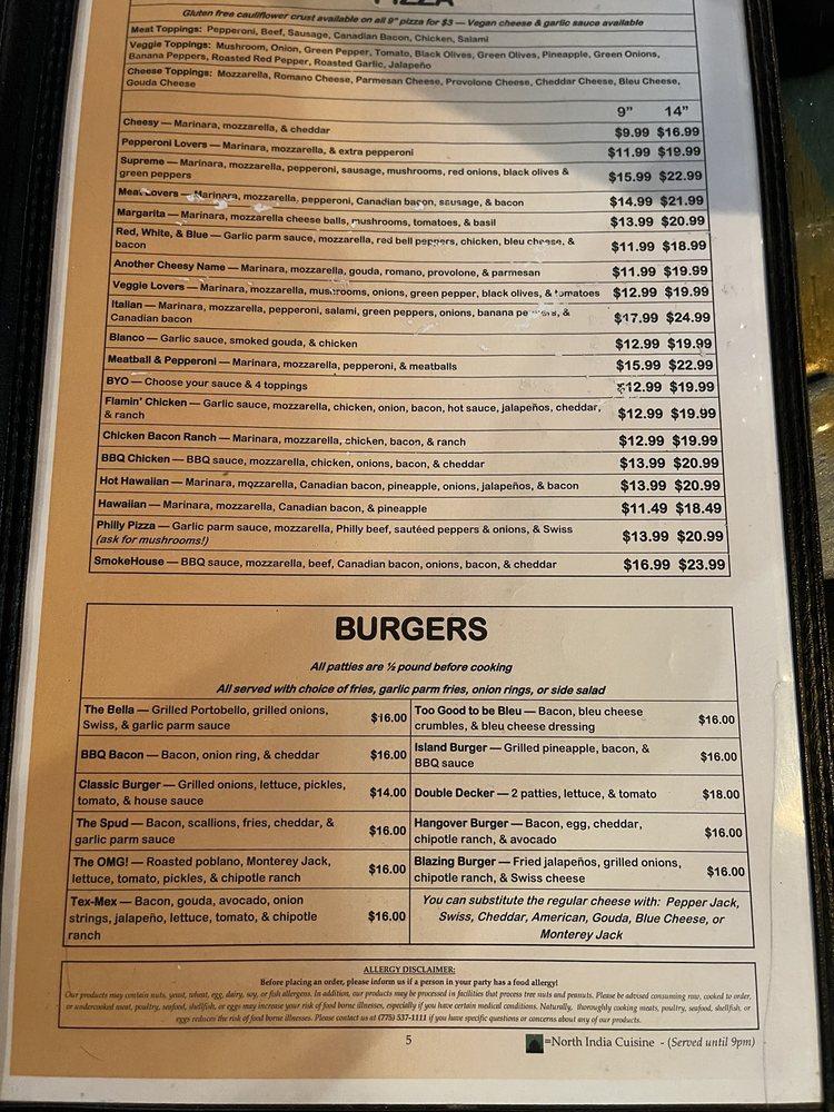 Menu at Pour House pizzeria, Pahrump