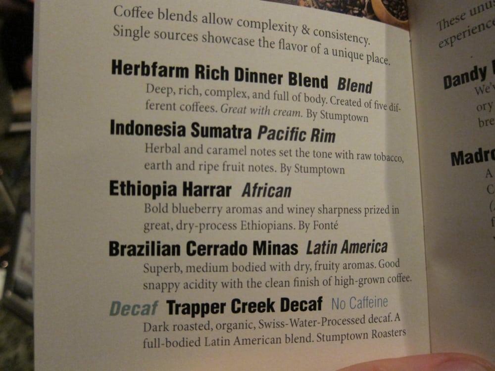 Menu at The Herbfarm restaurant, Woodinville