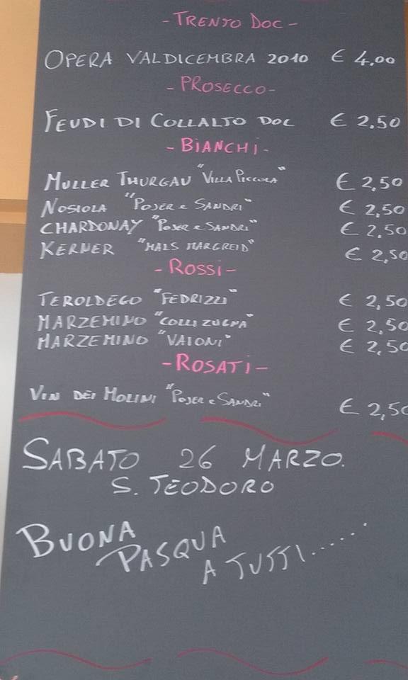 Menu at Blu Bar, Trento