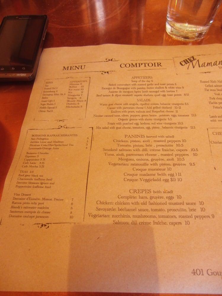 Menu at Chez Maman West restaurant, San Francisco, 401 Gough St