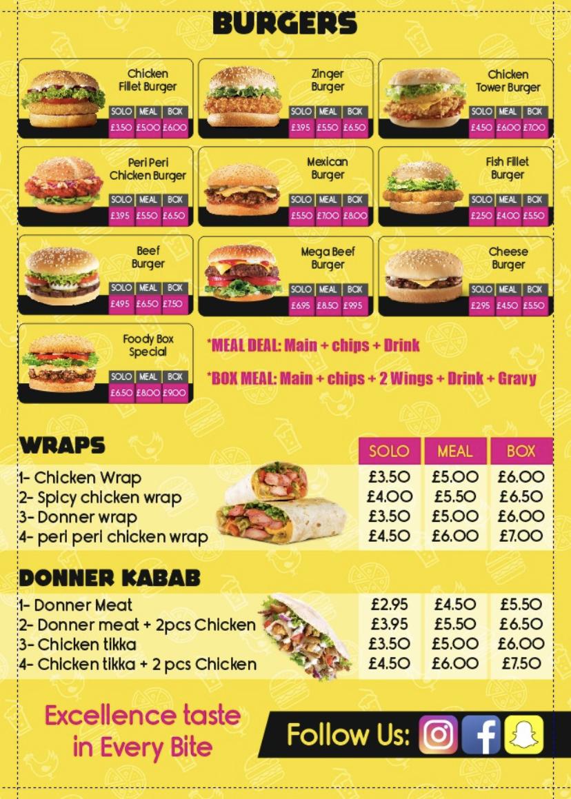 Menu at Foody Box restaurant, Stockport