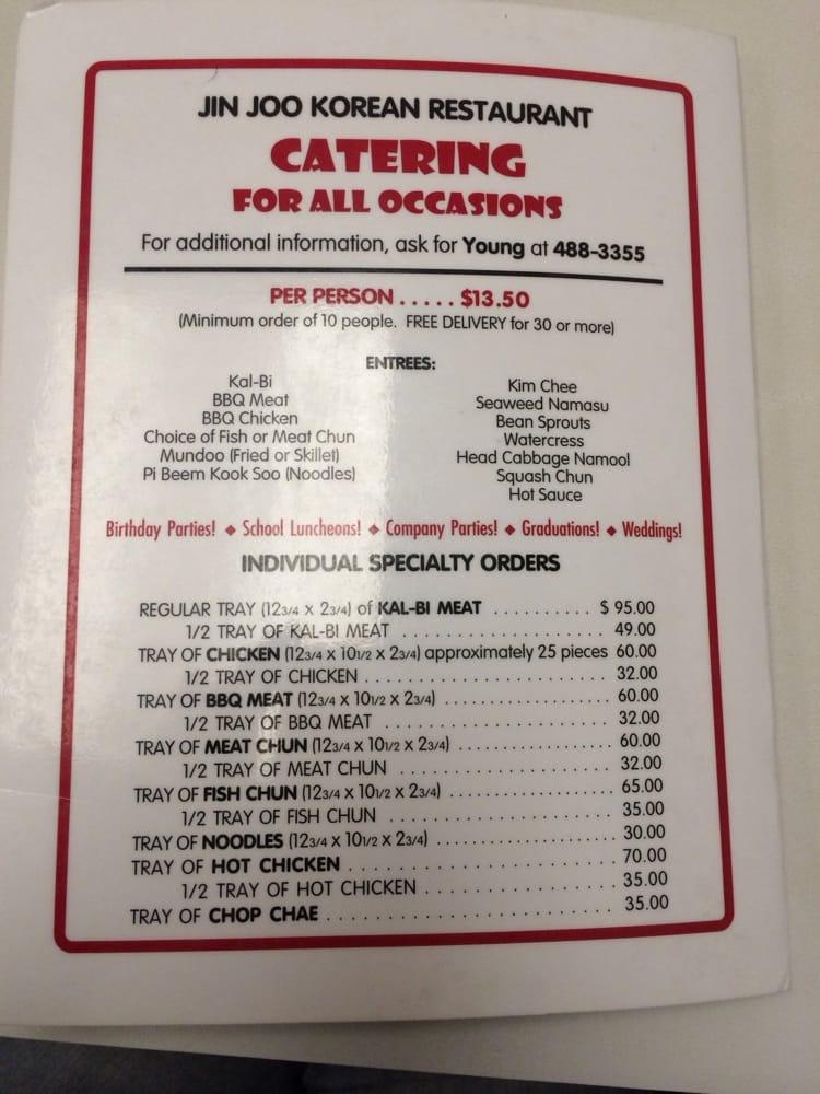 Menu at Jin Joo Korean Restaurant, Aiea