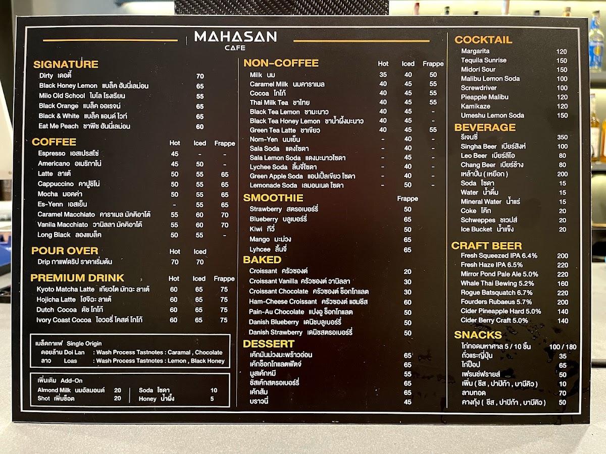 Menu at Mahasan Cafe, Bangkok