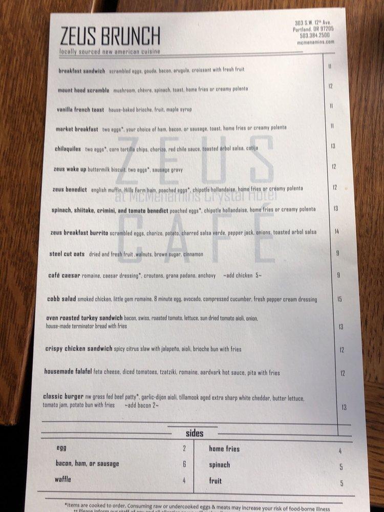 Menu at McMenamins Hal's Café pub & bar, Portland, 303 SW 12th Ave