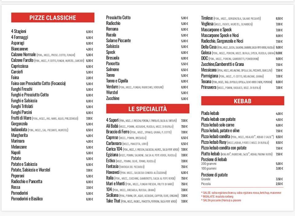 Speisekarte von Pizzeria Da Asporto 104, Conselice