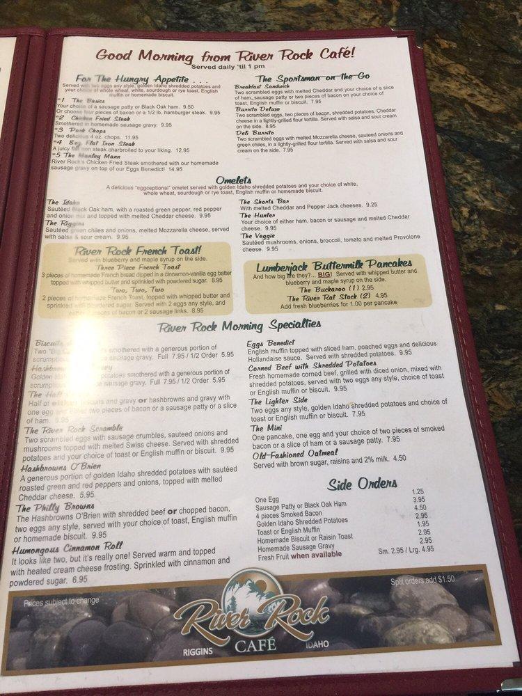 Menu at River Rock Cafe, Riggins