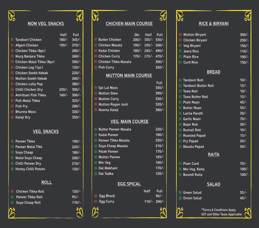 Menu at The Spice Route, Jaipur