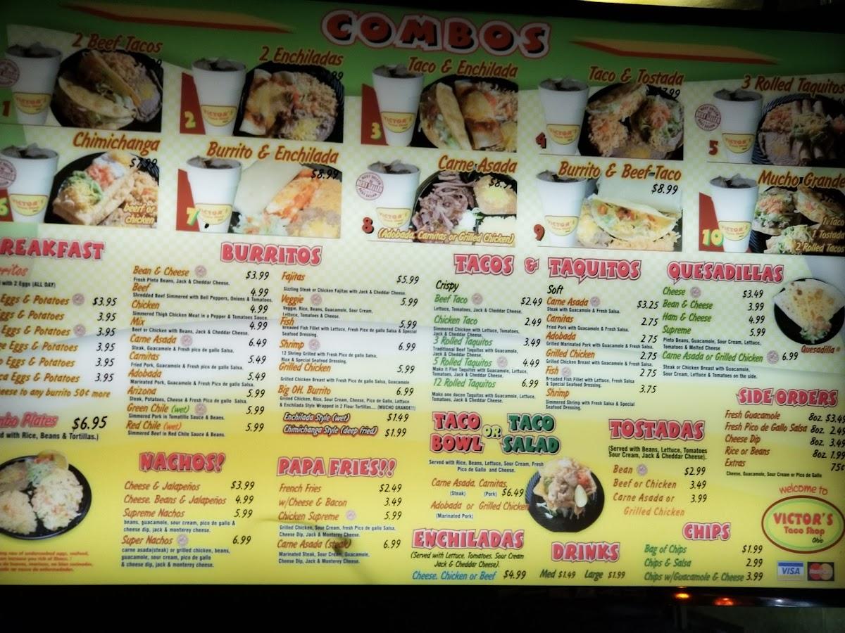 Menu at Victors Taco Shop restaurant, Delaware