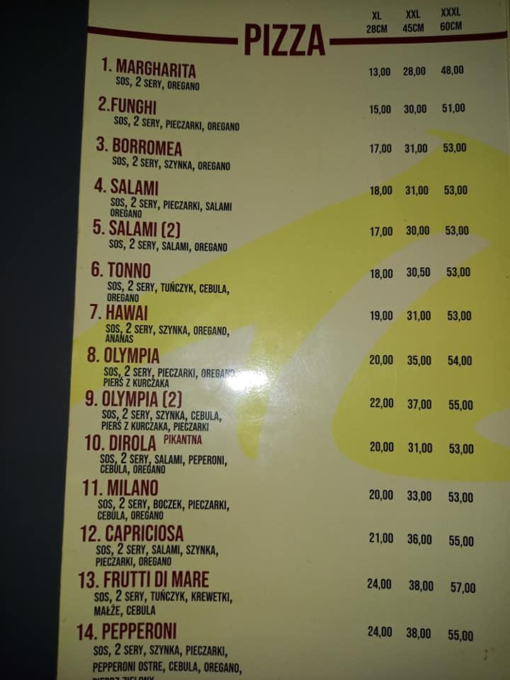 Menu at Costa restaurant, Toszek