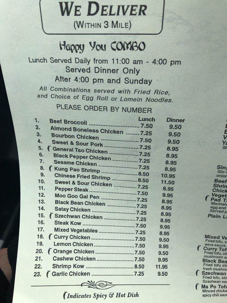 Menu at Happy You Chinese Restaurant, Keego Harbor
