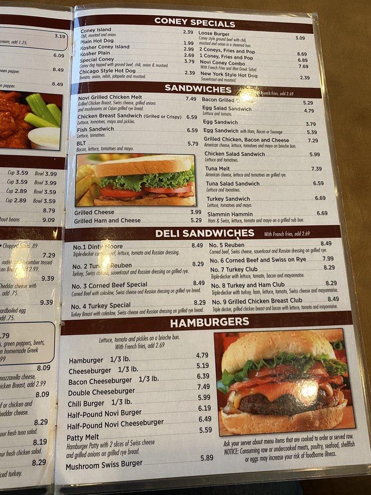 Menu at Novi Coney Island restaurant, Novi