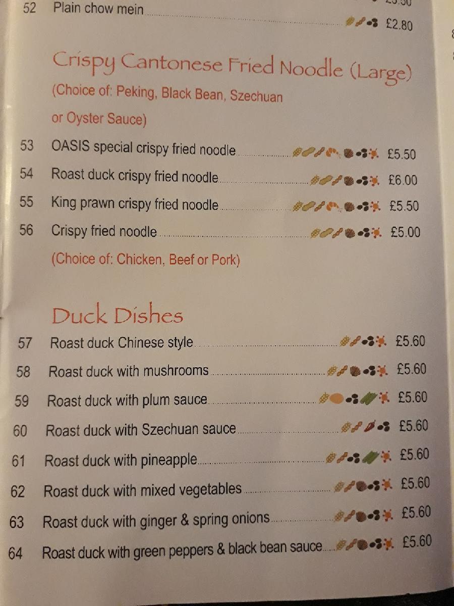 Menu at Oasis Chinese Takeway fast food, Dover