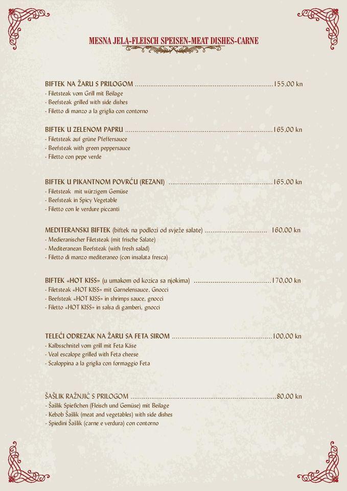 Menu at Siesta Restaurant, Rogoznica