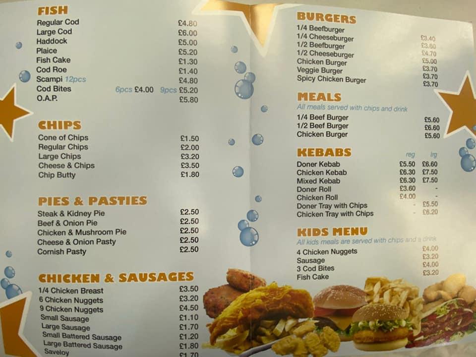 Menu at Star Fish Bar, Bristol, 30 Westbourne Rd