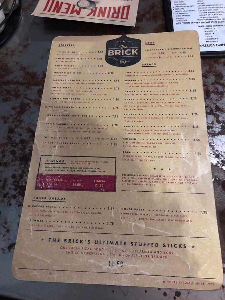 Menu at The Brick pizzeria, Macon