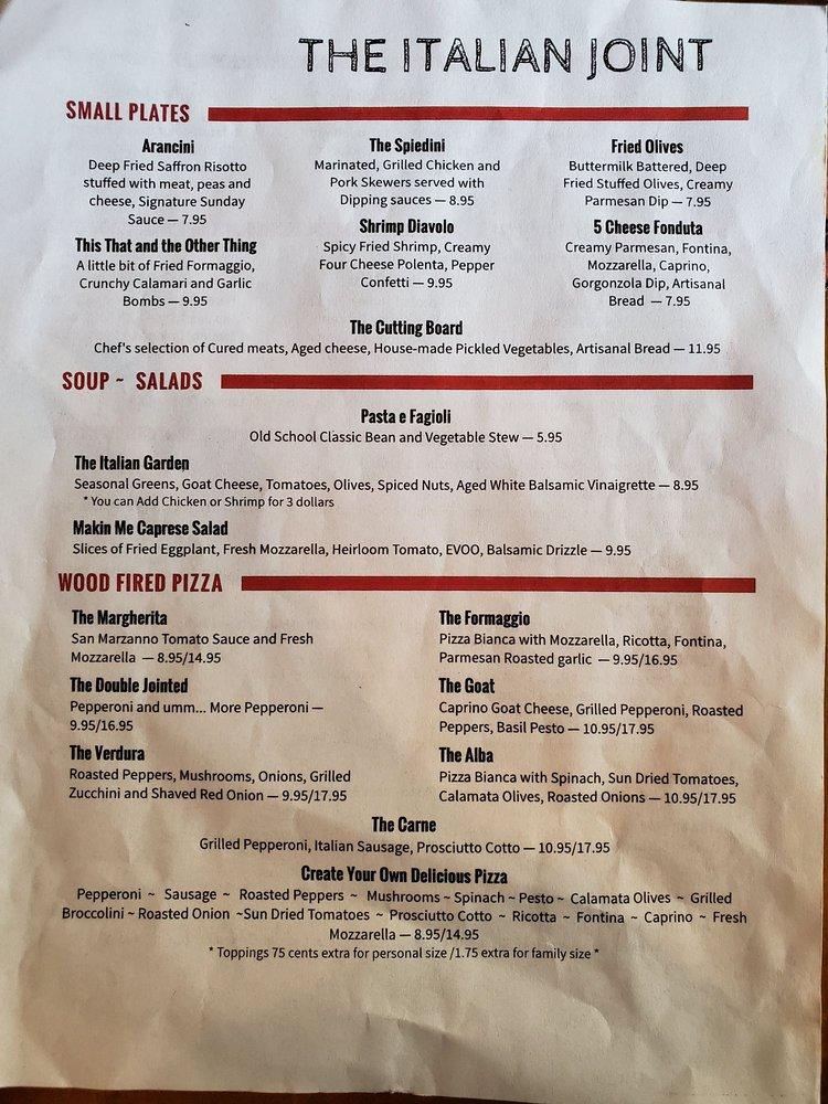 Menu at The Italian Joint pizzeria, Kissimmee