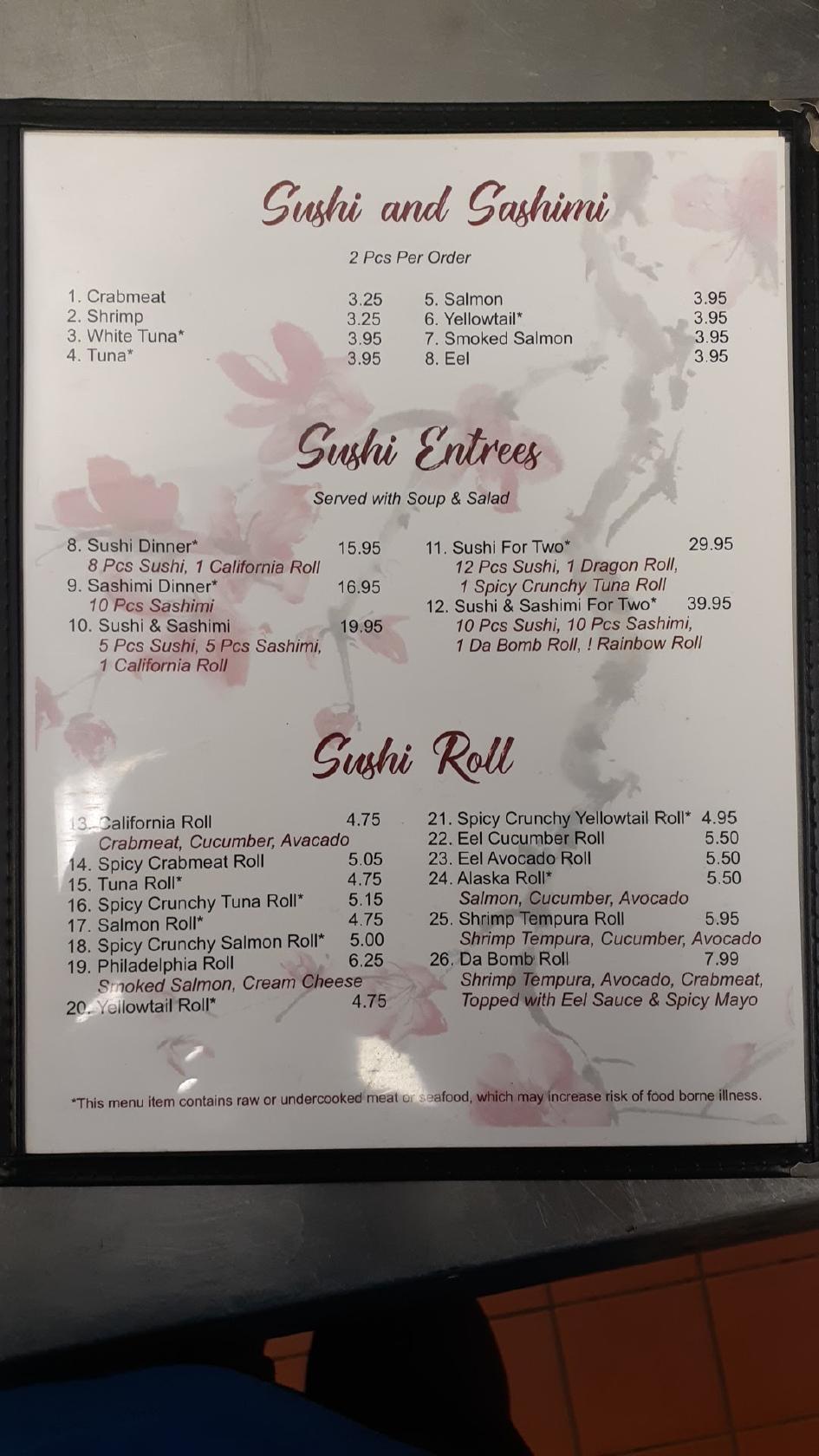 Menu at Tokyo Hibachi & Sushi restaurant, Winchester, Winchester Plz