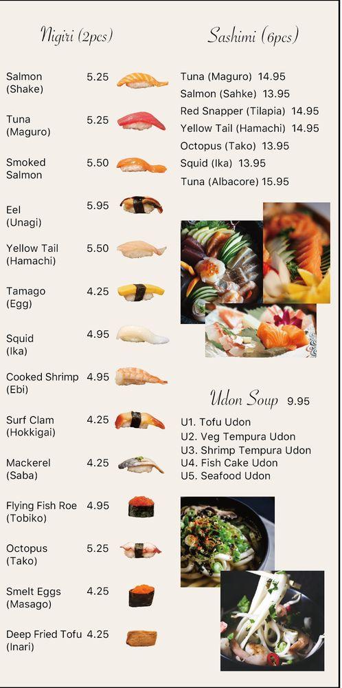 Menu at Asahi Sushi restaurant, Olympia