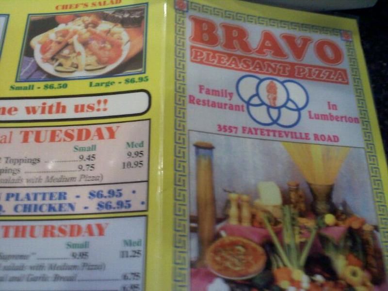 Menu at Bravo Pleasant Pizza Inc pizzeria, Lumberton