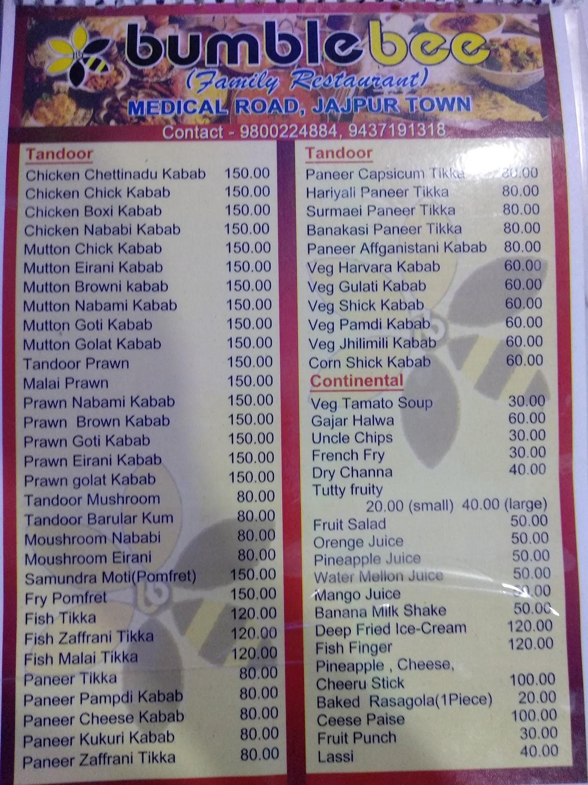 Menu at Bumble Bee Family Resturant, Jajpur