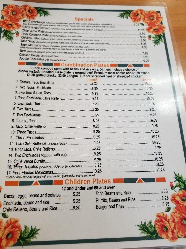 Menu at Carrillo's Mexican Food restaurant, Clovis