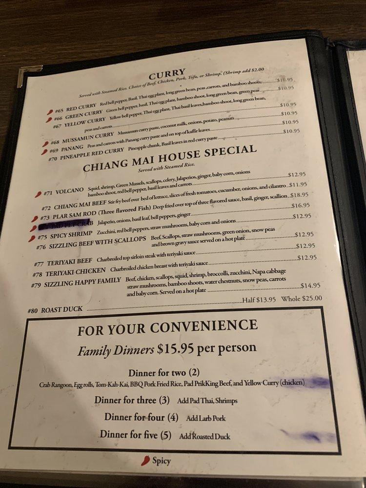 Menu at Chiang Mai House Thai Restaurant, Boise