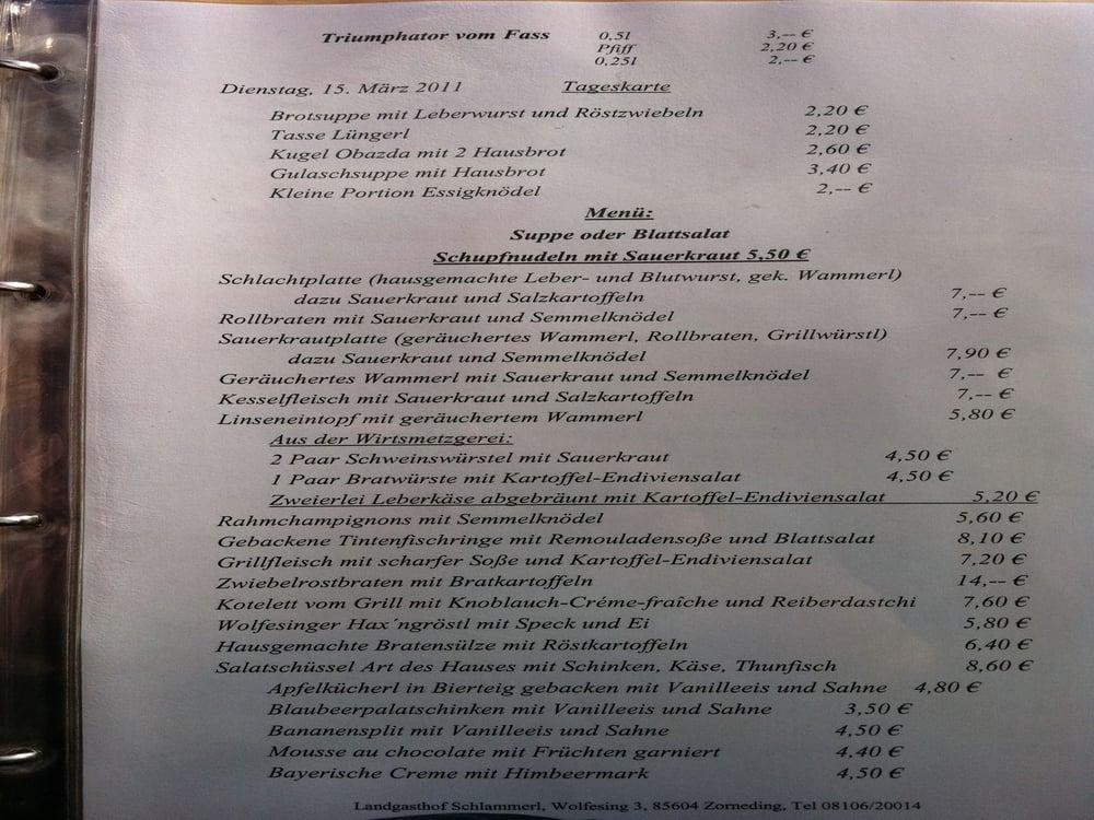 Speisekarte von Gasthaus Schlammerl restaurant, Zorneding