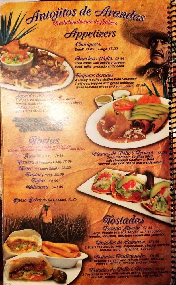 Menu at Hacienda Arandas restaurant, Laredo, 611 Shiloh Dr 13 & 14