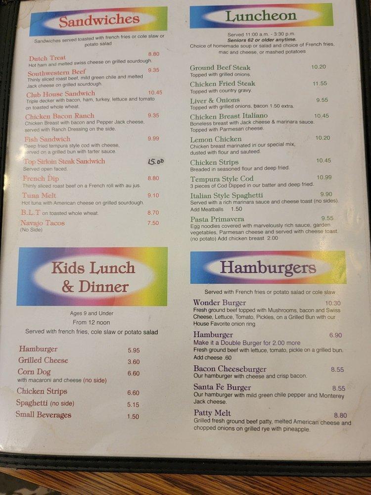 Menu at Little Wonder Cafe, Richfield
