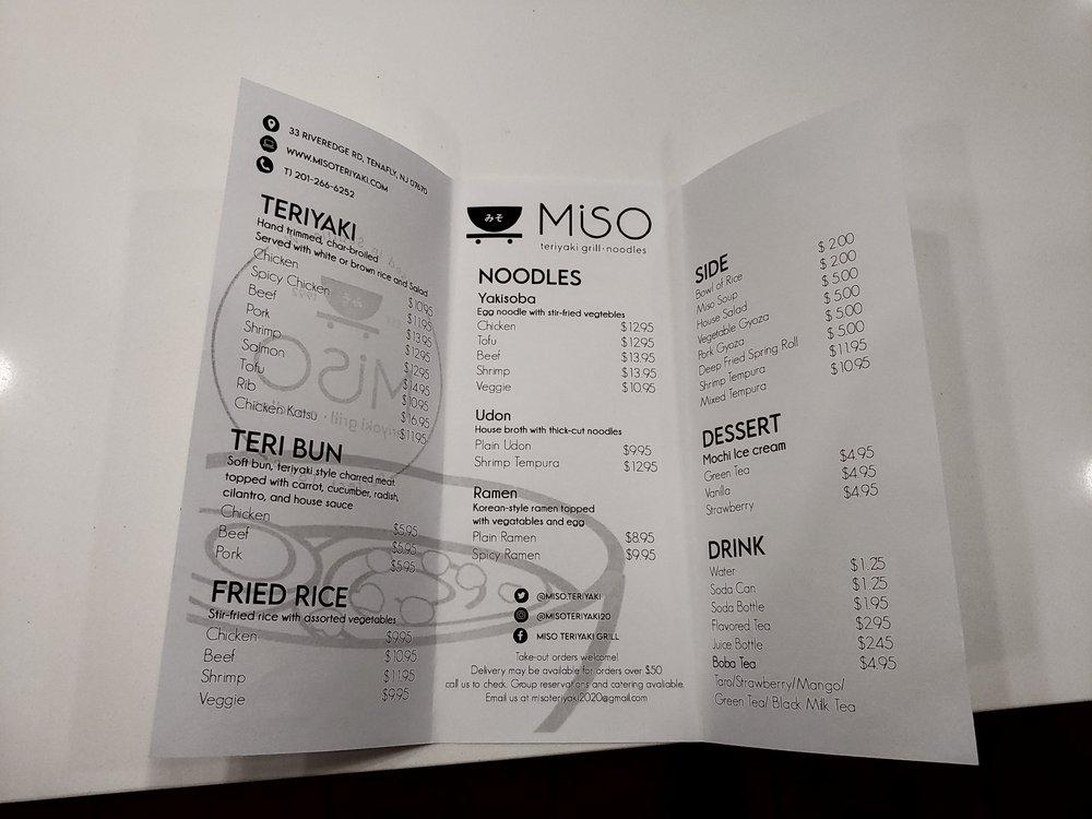 Menu at Miso Teriyaki restaurant, Tenafly