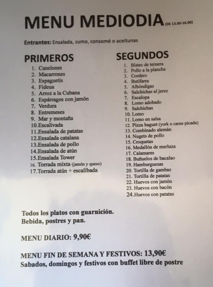 Menu at Tower Cervecería Torredembarra, Torredembarra