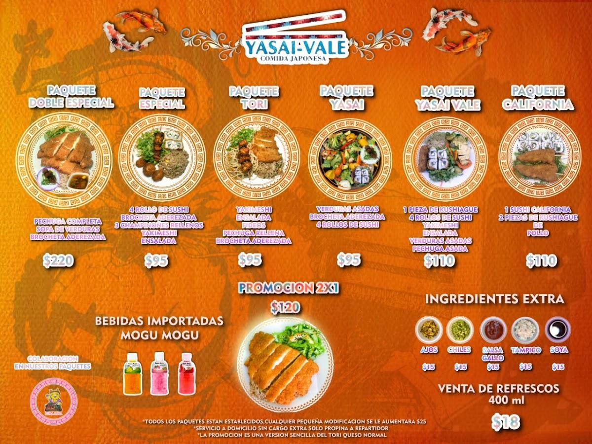 Menu at Yasai Vale restaurant, Mexico City