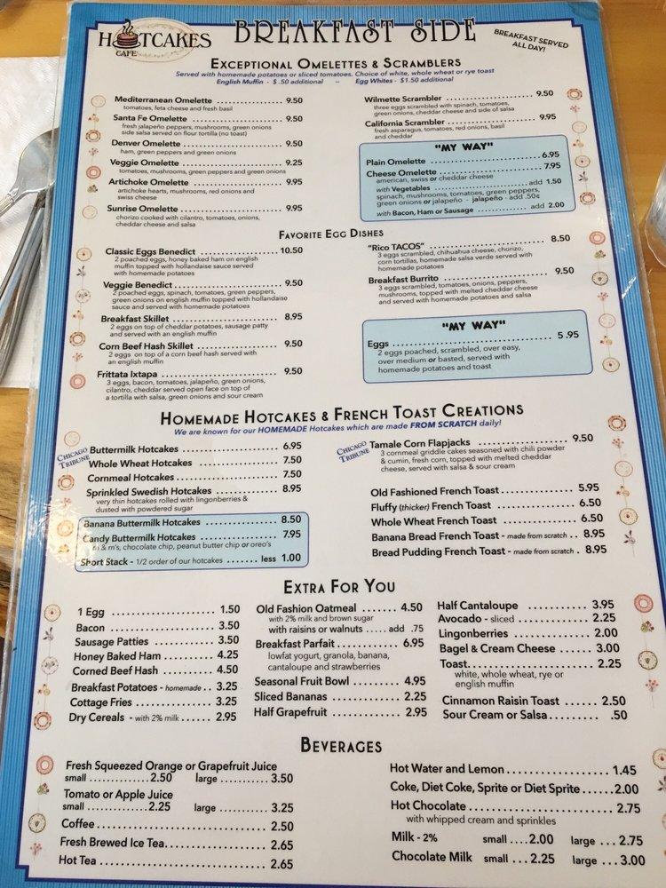 Menu at Hotcakes restaurant, Wilmette
