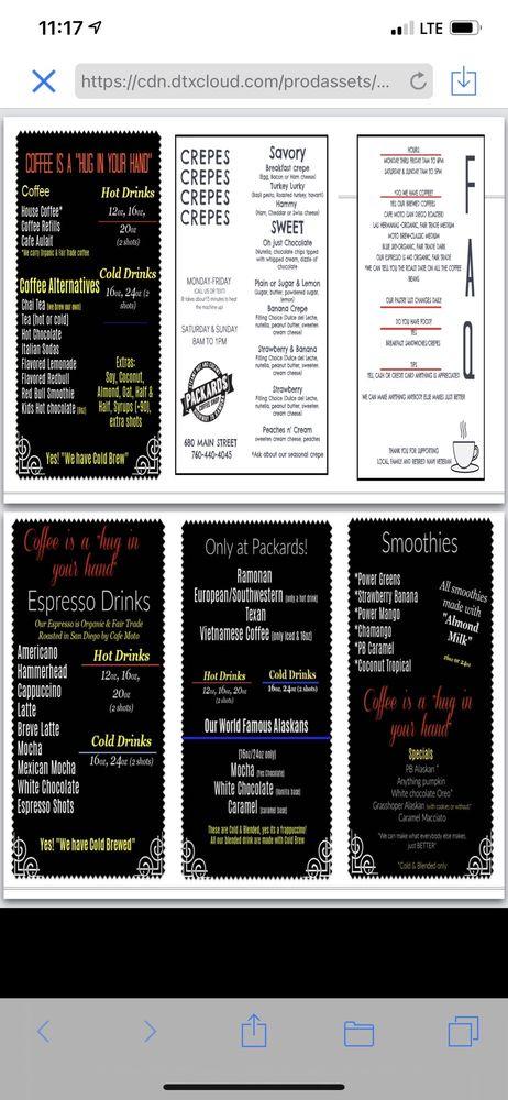Menu at Main Street Coffee restaurant, Ramona