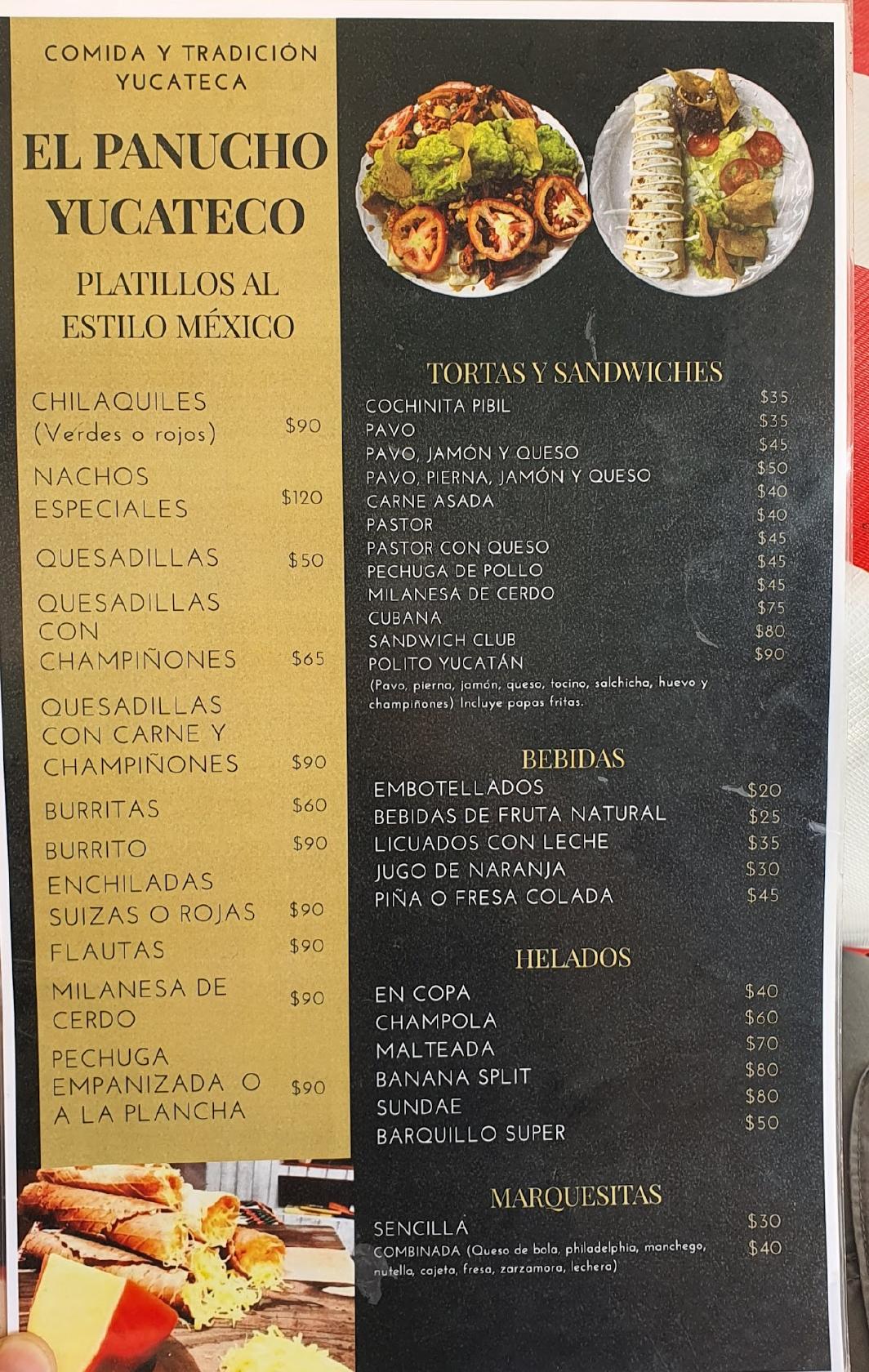 Carta del restaurante Panucho Yucateco, Merida, Unnamed Road