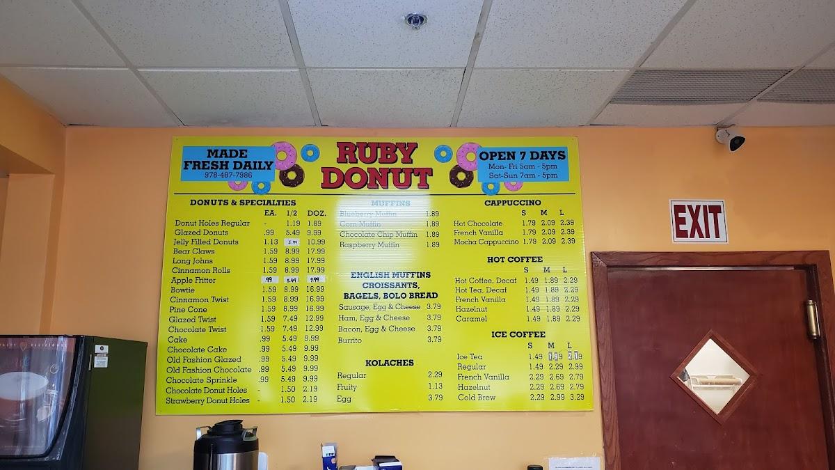 Menu at Ruby donut shop cafe, Ayer