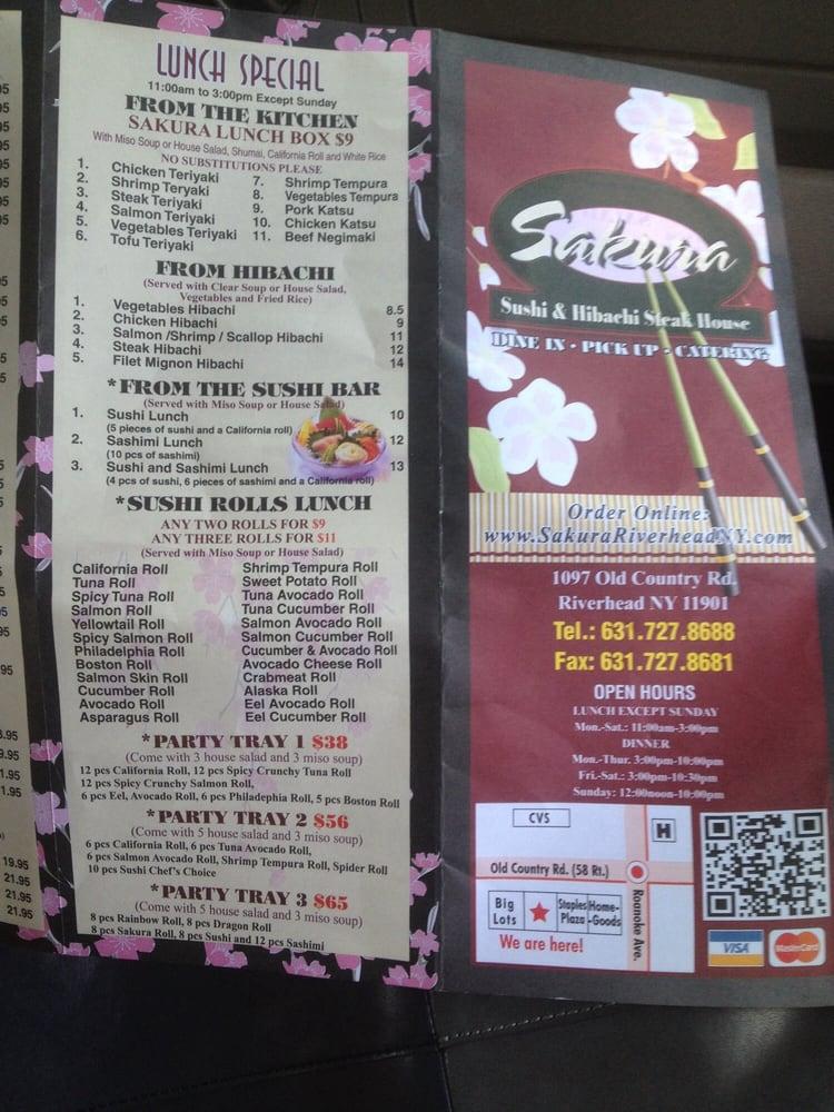 Menu at Sakura restaurant, Riverhead