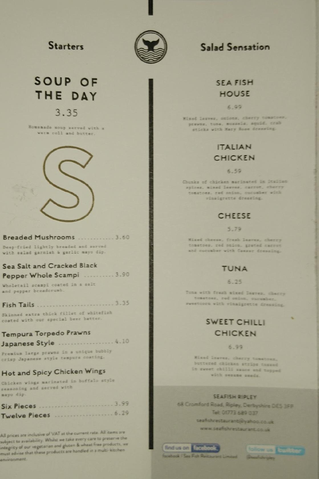 Menu at Seafish Restaurant, Ripley, 68 Cromford Rd