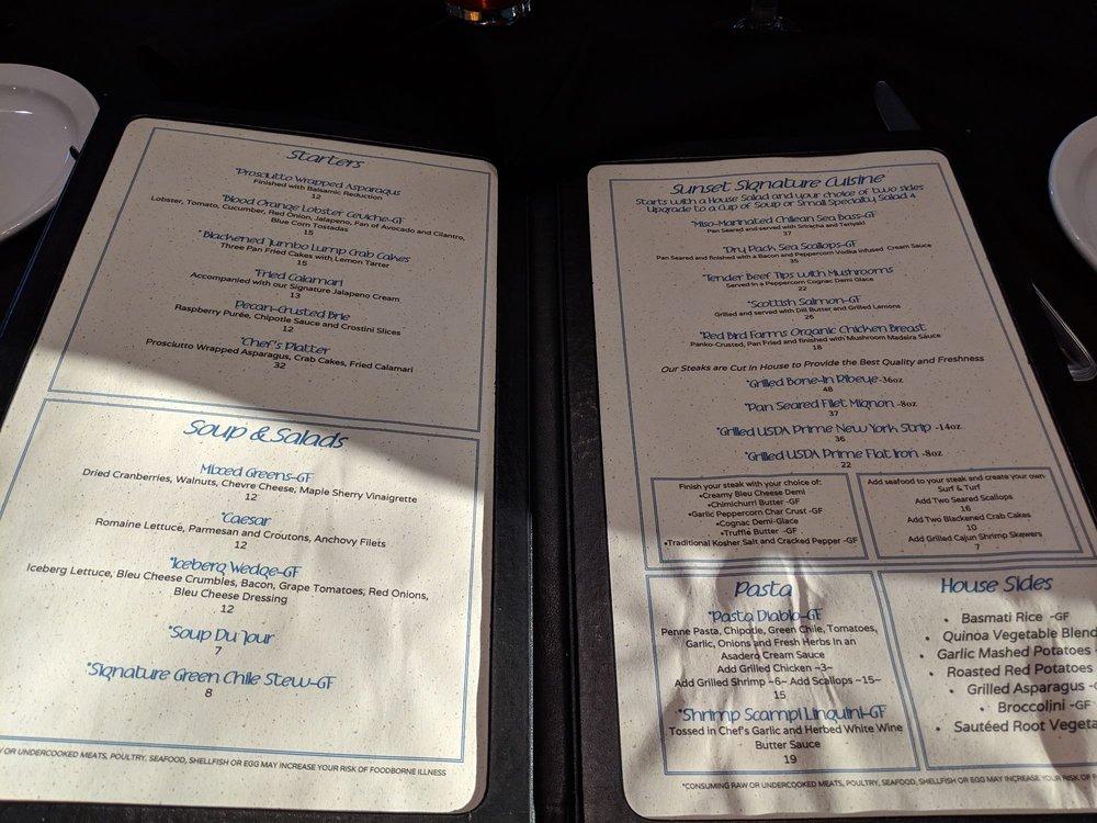 Menu at Sunset Grill pub & bar, Las Cruces
