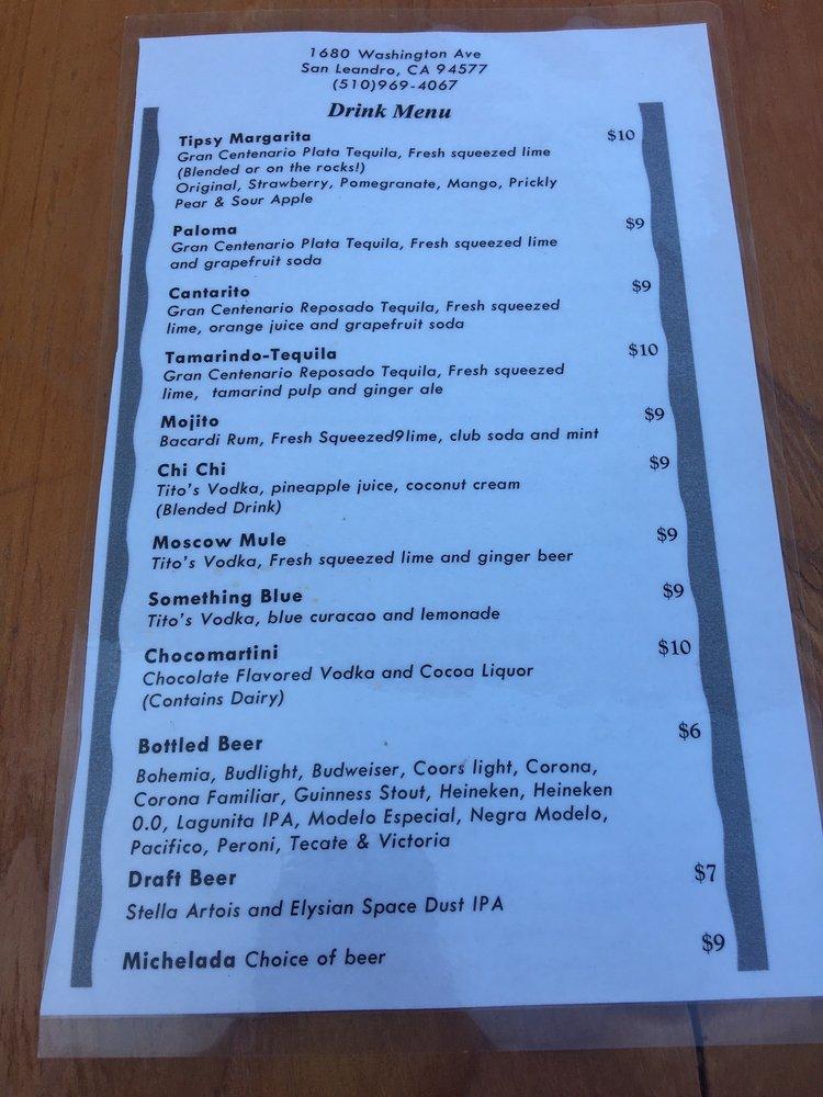 Menu at Tipsy Lounge pub & bar, San Leandro