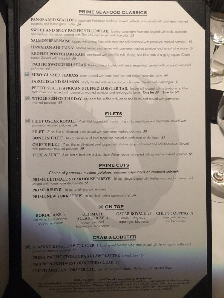 Menu at Truluck's steakhouse, The Woodlands