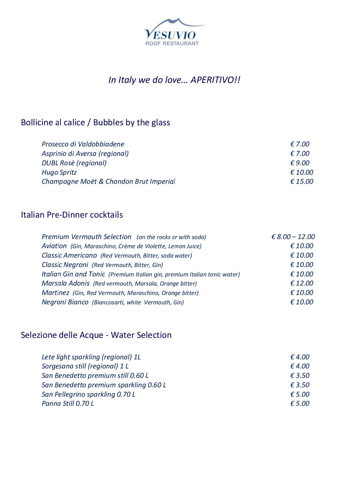 Menu da Ristorante Vesuvio Roof Sorrento, Sant'Agnello
