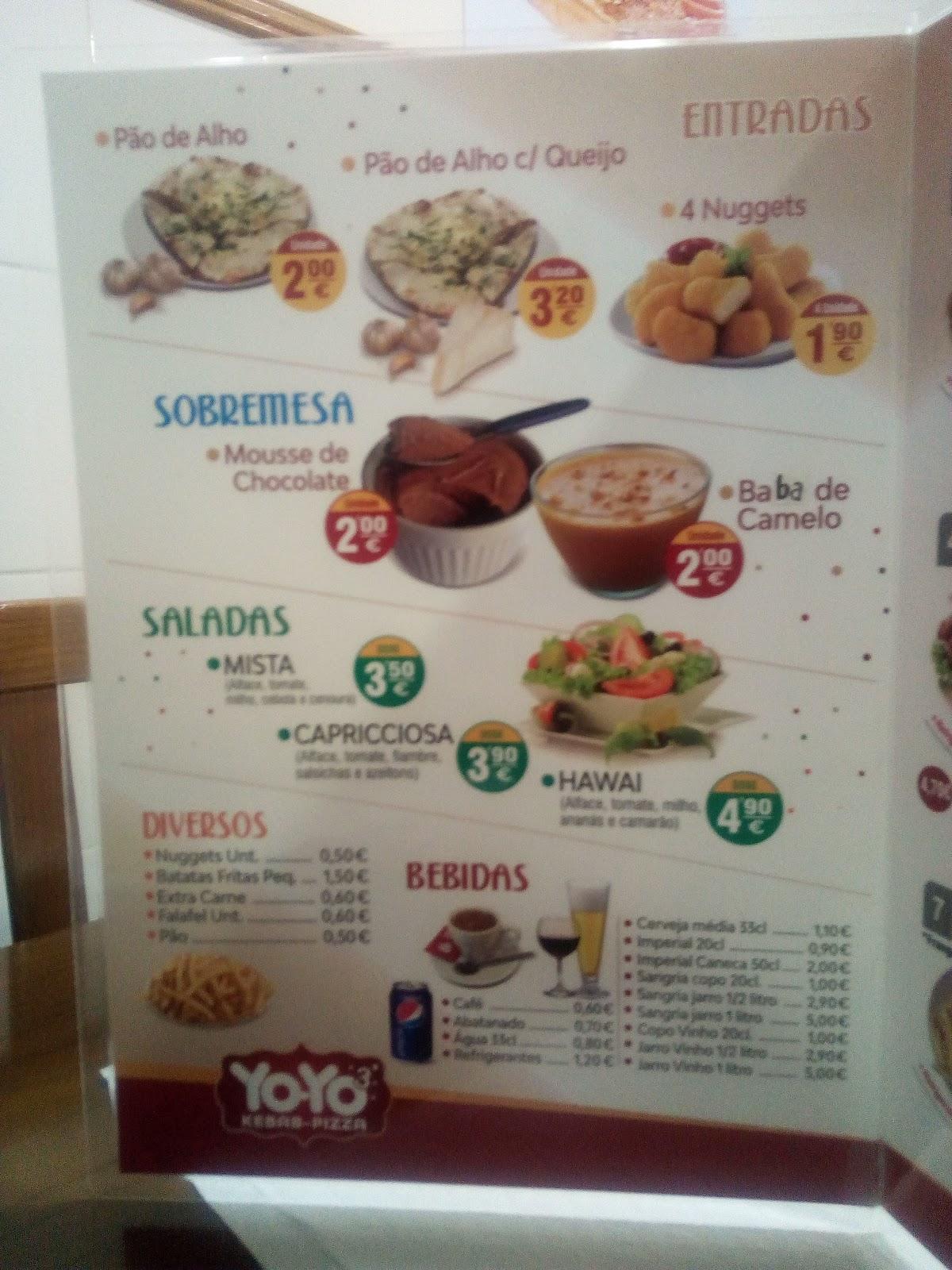 Menu at Yo-Yo 3 Kebab Pizzaria Alenquer, Alenquer