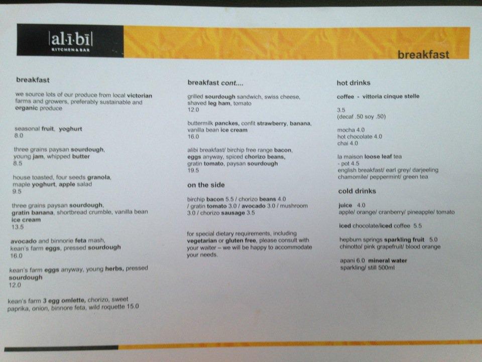 Menu at ALIBI - Urban Gastropub, Melbourne, Ground Floor/471 Little ...