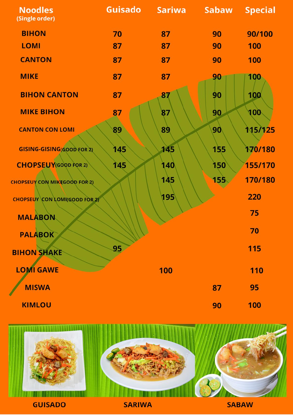 Menu at Ado's Panciteria restaurant, Pasig, 126 R. Jabson Street